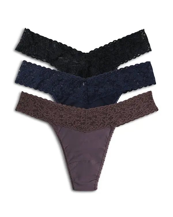 Hanky Panky Supimacotton Original-rise Thongs, Set Of 3 - Black/navy/dusk