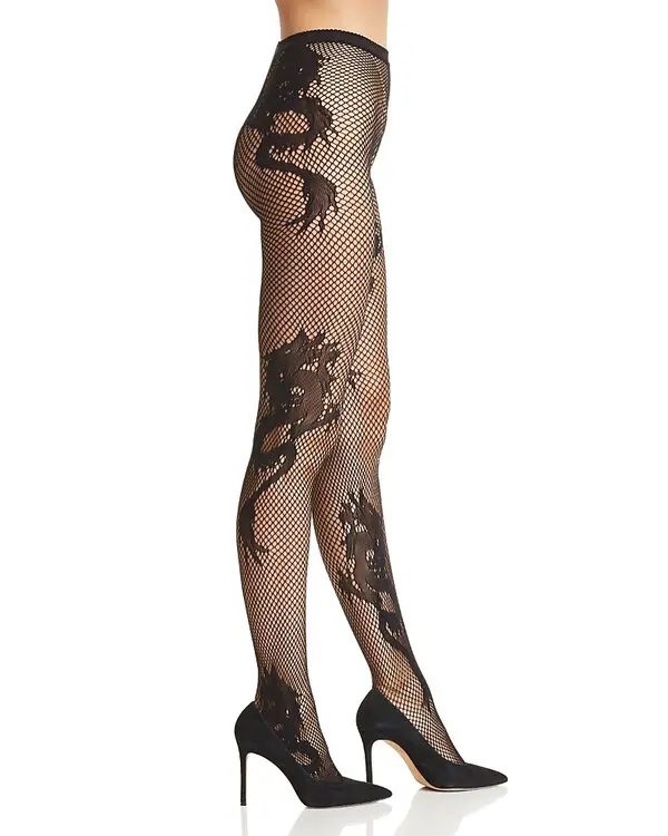 Natori Dragon Fishnet Tights - Black