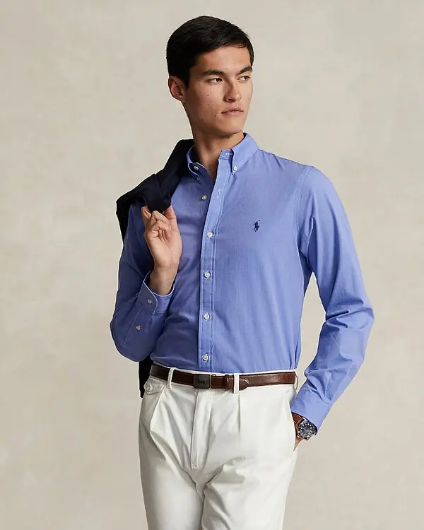 Polo Ralph Lauren Slim Fit Long Sleeve Poplin Button Down Shirt - Blue End On End