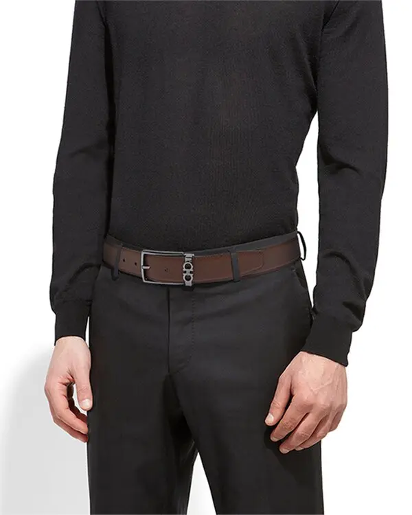 FERRAGAMO Gancini Keeper Reversible Belt - Black/brown