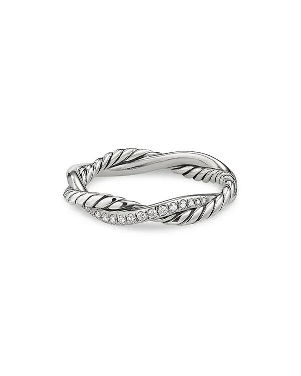 David Yurman Sterling Twisted Ring With Diamonds - Silver
