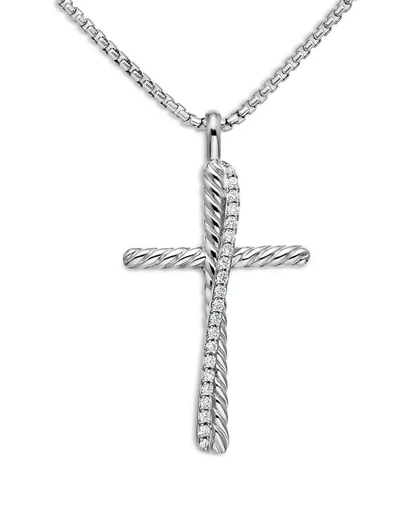 David Yurman Crossover Cross Diamond Necklace - Silver
