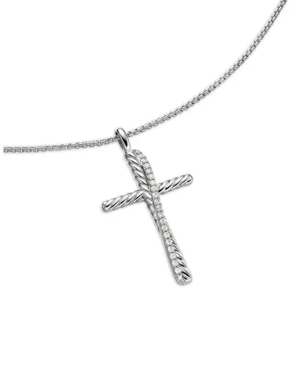 David Yurman Crossover Cross Diamond Necklace - Silver