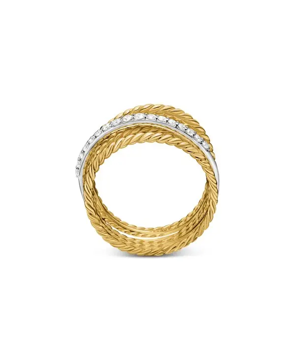 David Yurman Crossover Ring In 18k Yellow Gold With Diamonds - White/gold