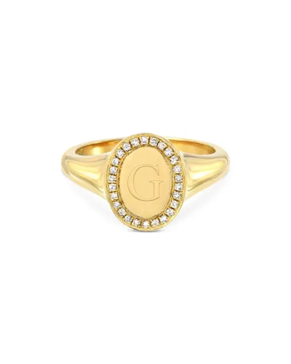ZOE LEV 14k Yellow Gold Diamond Initial Signet Ring - G/gold