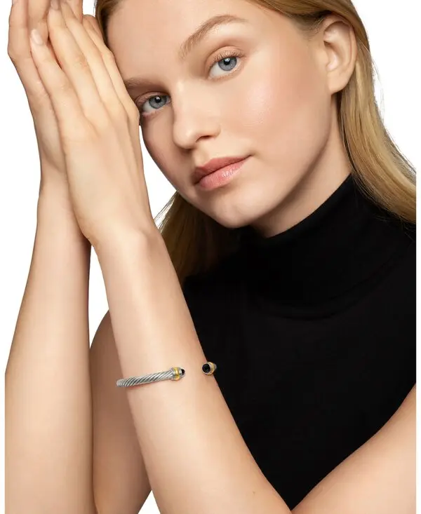 David Yurman Cable Classic Bracelet With 14k Gold, 5mm - Black Onyx