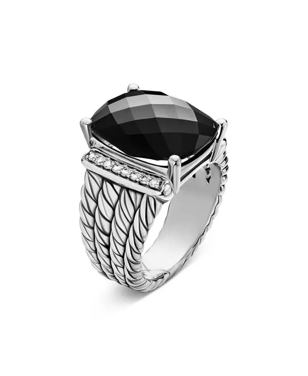 David Yurman Wheaton Ring With Onyx And Diamonds