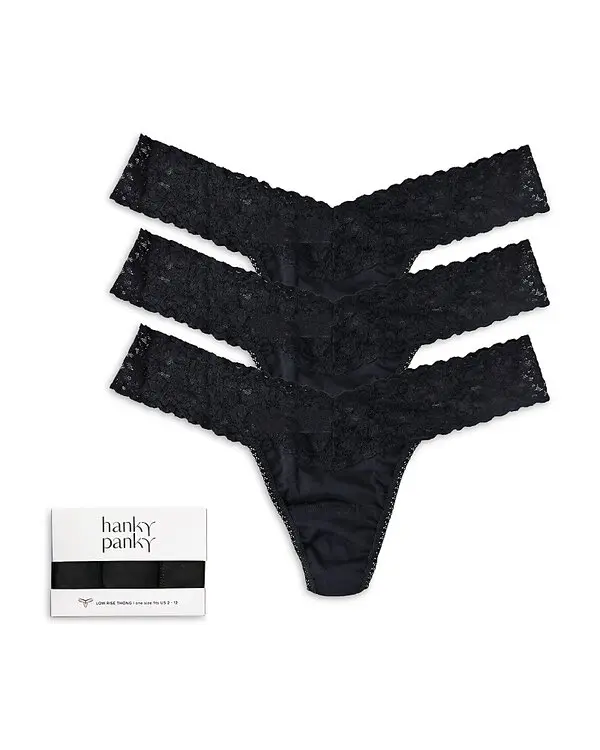 Hanky Panky Supimacotton Low-rise Thongs, Set Of 3 - Black
