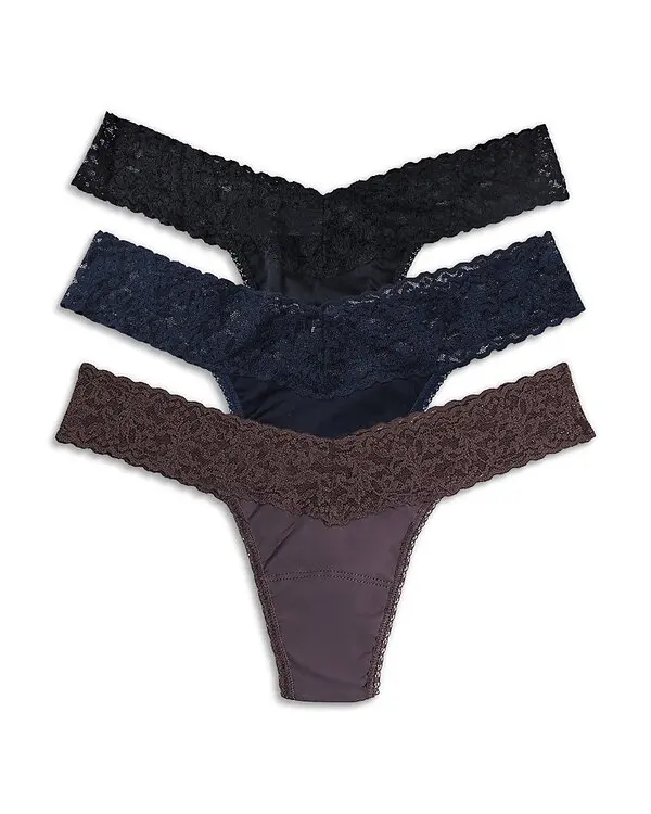 Hanky Panky Supimacotton Low-rise Thongs, Set Of 3 - Black/navy/dusk