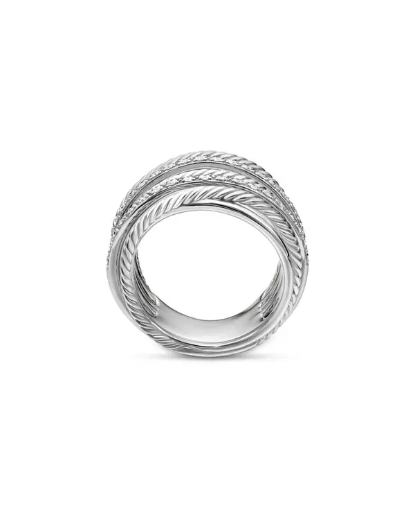 David Yurman Sterling Silver Crossover Wide Ring With Diamonds - White/silver