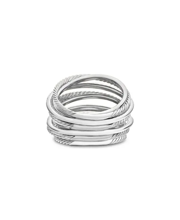 David Yurman Sterling Silver Crossover Wide Ring With Diamonds - White/silver