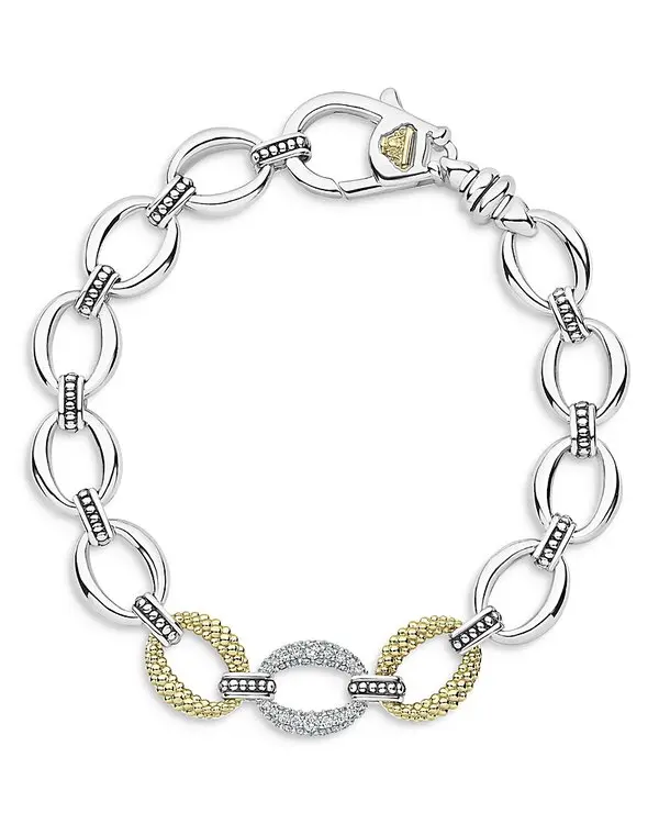Lagos Sterling And 18k Yellow Gold Diamond Chain Bracelet - Silver