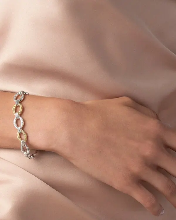 Lagos Sterling And 18k Yellow Gold Diamond Chain Bracelet