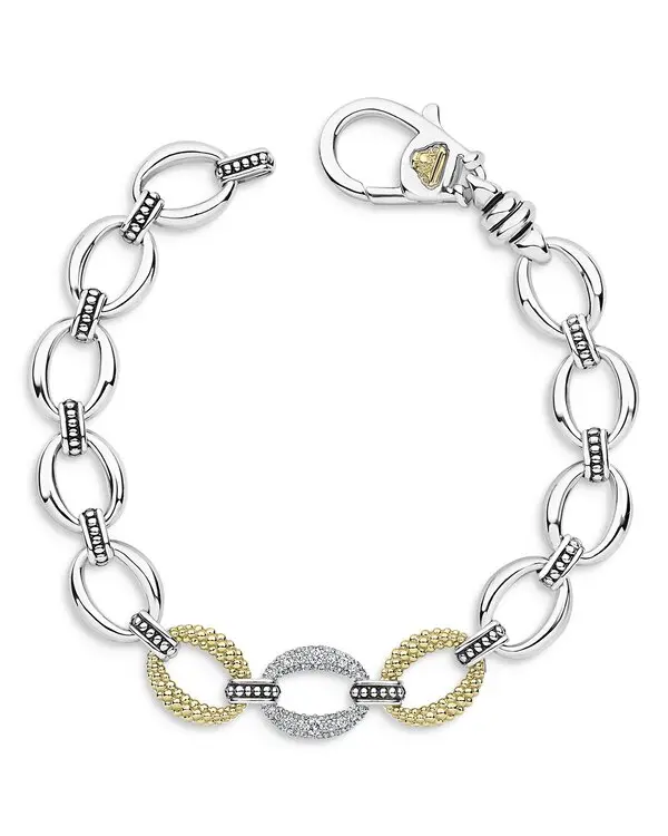Lagos Sterling And 18k Yellow Gold Diamond Chain Bracelet