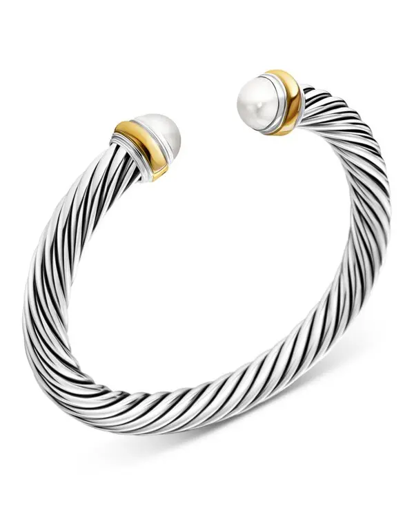 David Yurman Cable Classics Bracelet With Cultured Freshwater Pearls And 14k Yellow Gold - Pearl