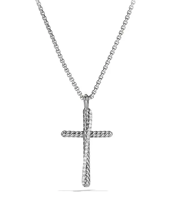 David Yurman Crossover Cross Diamond Necklace - Silver
