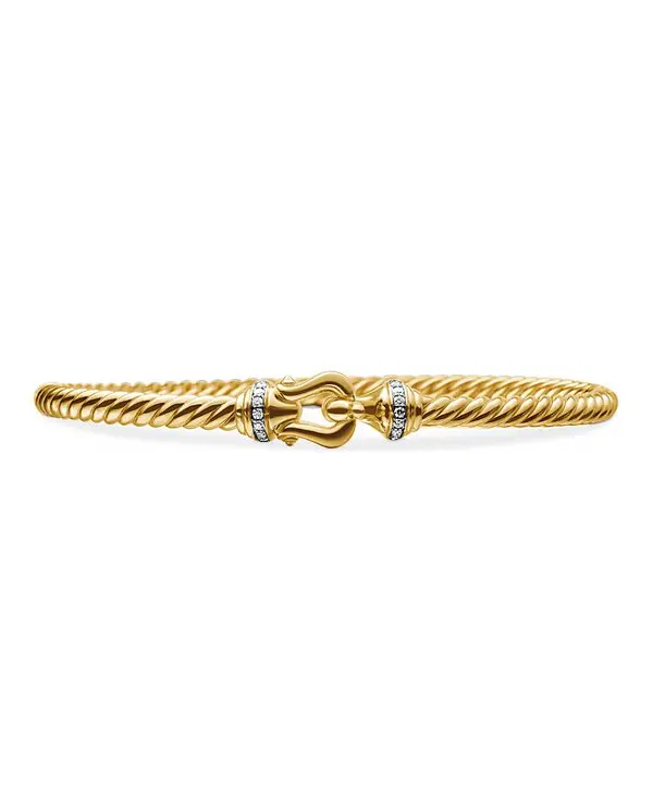 David Yurman Buckle Bracelet In 18k Yellow Gold With Diamonds - White/gold