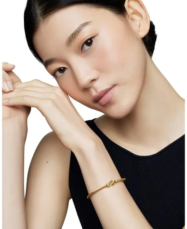 David Yurman Buckle Bracelet In 18k Yellow Gold With Diamonds - White/gold
