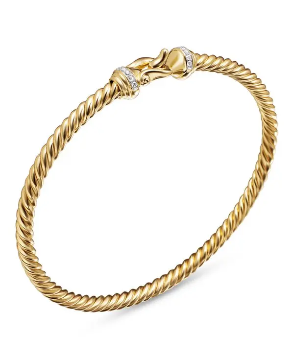 David Yurman Buckle Bracelet In 18k Yellow Gold With Diamonds - White/gold