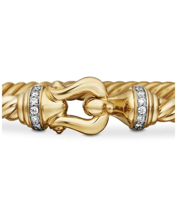 David Yurman Buckle Bracelet In 18k Yellow Gold With Diamonds - White/gold