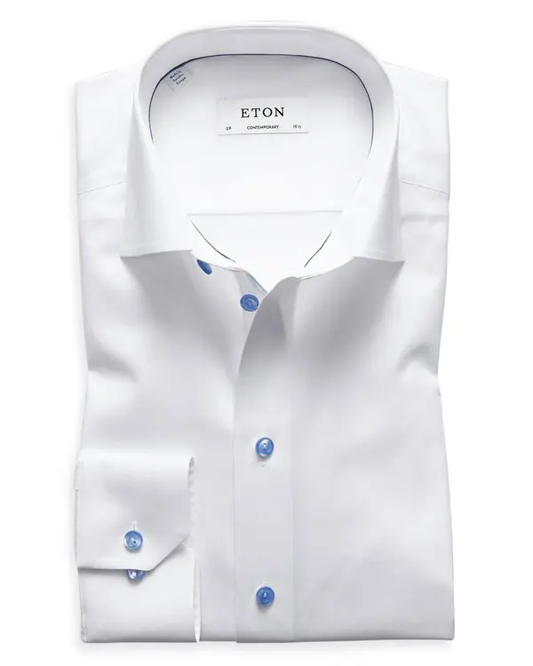 Eton Contemporary Fit Contrast Blue Button Shirt - White