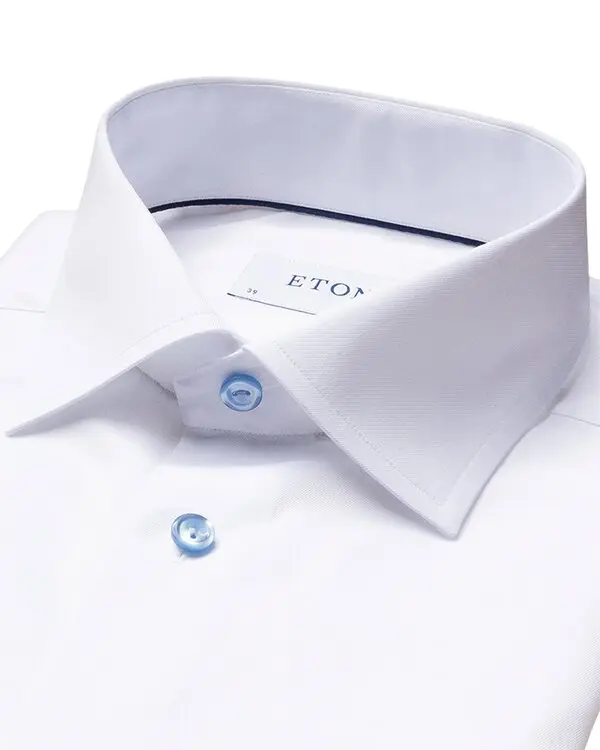 Eton Contemporary Fit Contrast Blue Button Shirt - White