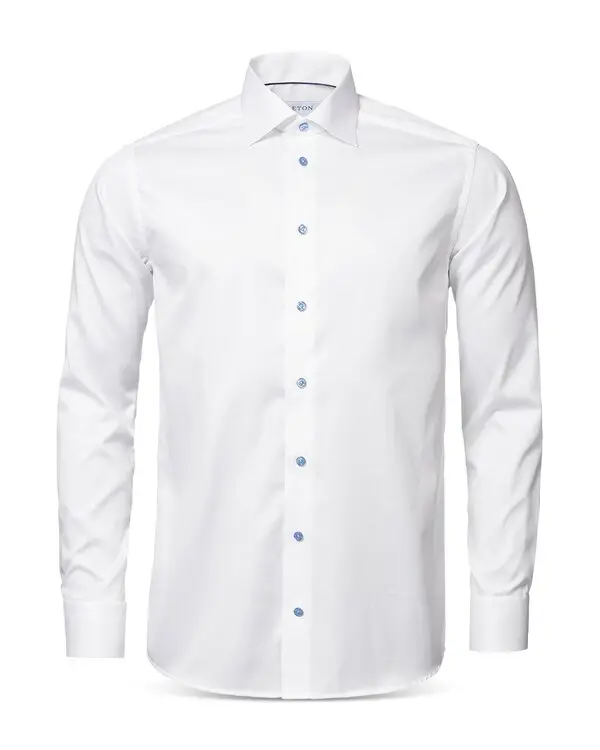Eton Contemporary Fit Contrast Blue Button Shirt - White