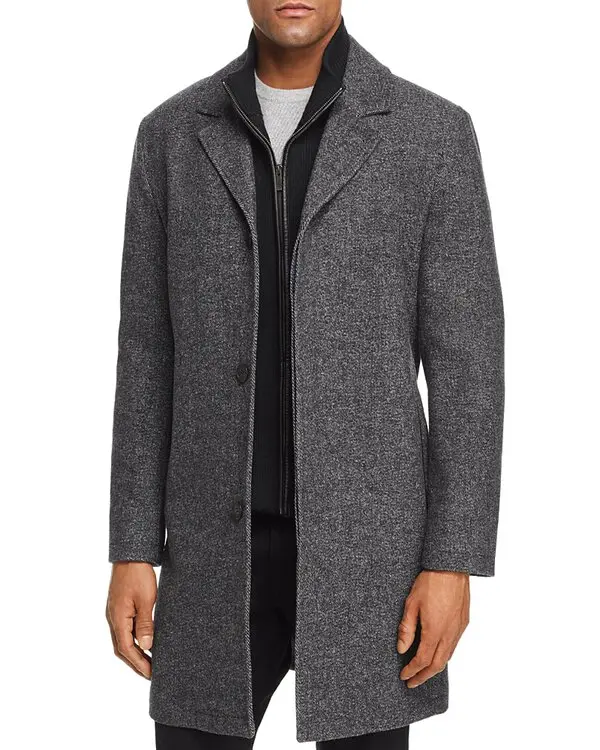 Cole Haan Wool-blend Twill Coat With Sweater Bib - Melange Graphite