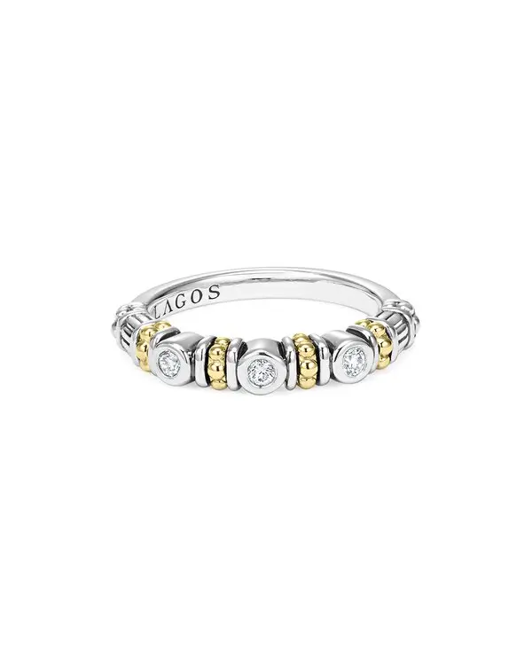 Lagos Sterling Silver And 18k Gold Diamond Rittenhouse Stacking Ring