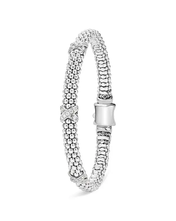 Lagos Sterling Silver Embrace Collection Rope Bracelet With Diamonds - White/silver