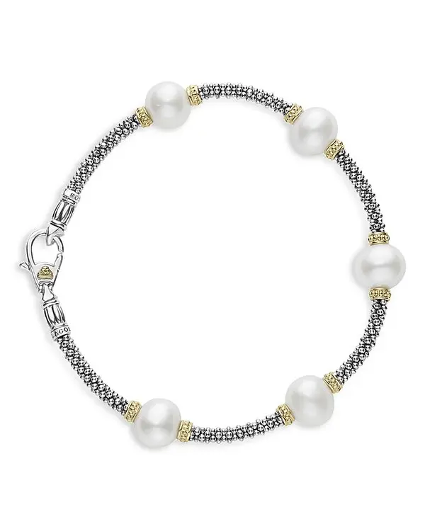 Lagos Sterling Silver & 18k Yellow Gold Pearl Station Bracelet - White/mutli