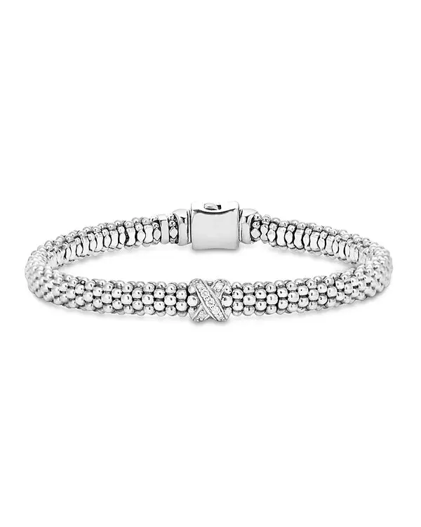 Lagos Sterling Silver Embrace Collection Rope Bracelet With Diamonds - White/silver
