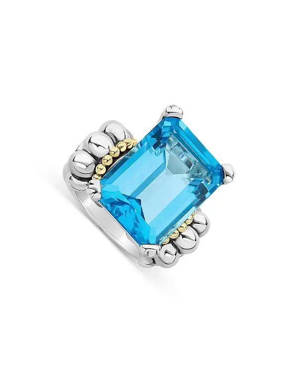 Lagos Sterling Silver And 18k Yellow Gold Glacier Topaz Ring - Blue