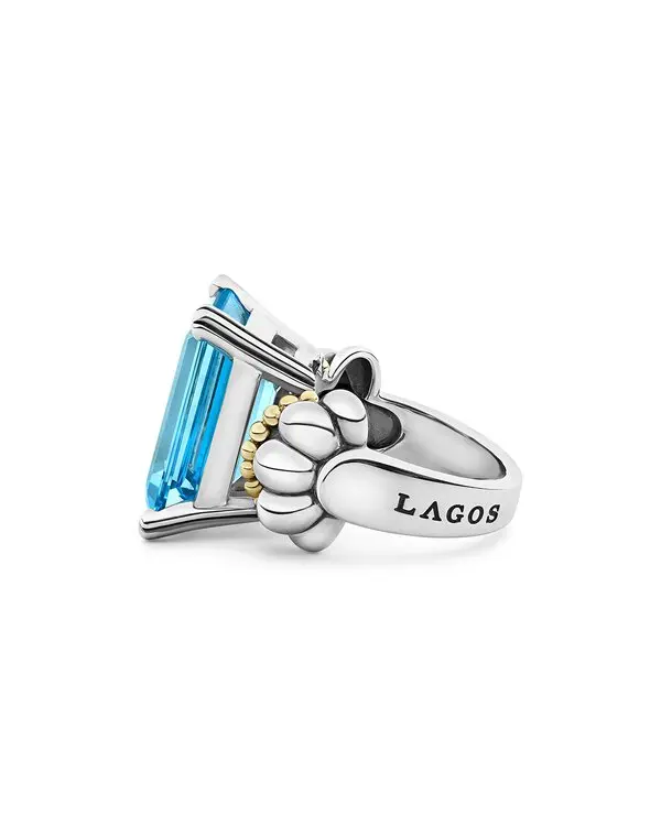 Lagos Sterling Silver And 18k Yellow Gold Glacier Topaz Ring - Blue