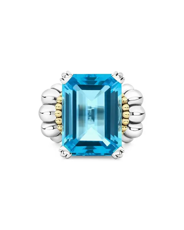 Lagos Sterling Silver And 18k Yellow Gold Glacier Topaz Ring - Blue