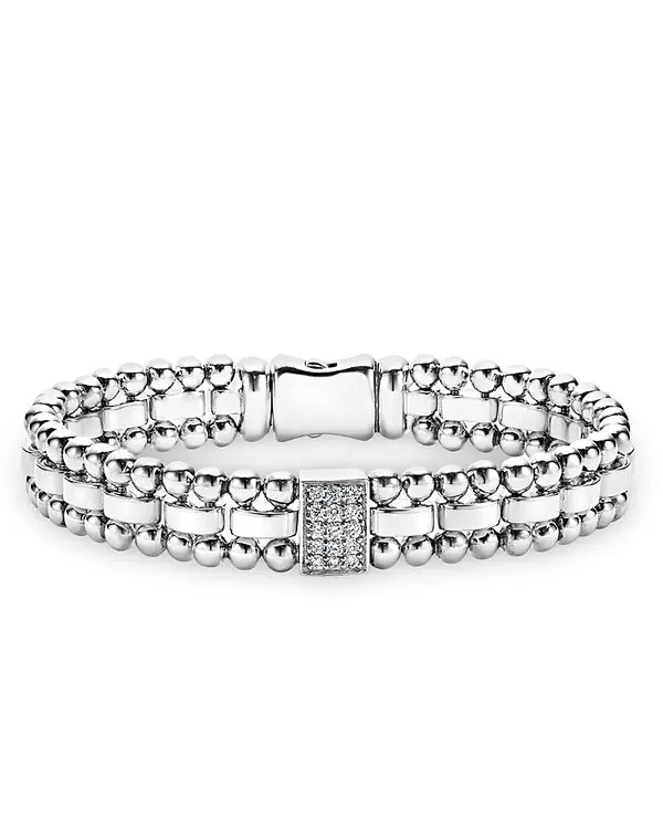 Lagos Sterling Silver Caviar Spark Diamond Link Bracelet - White/silver
