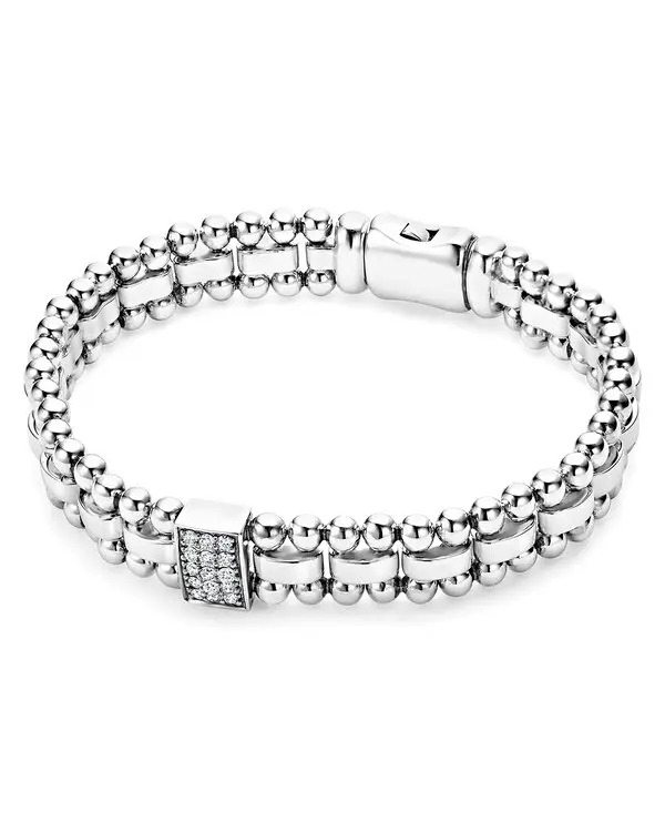 Lagos Sterling Silver Caviar Spark Diamond Link Bracelet