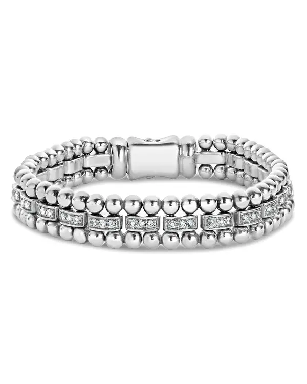 Lagos Sterling Silver Caviar Spark Diamond Link Bracelet