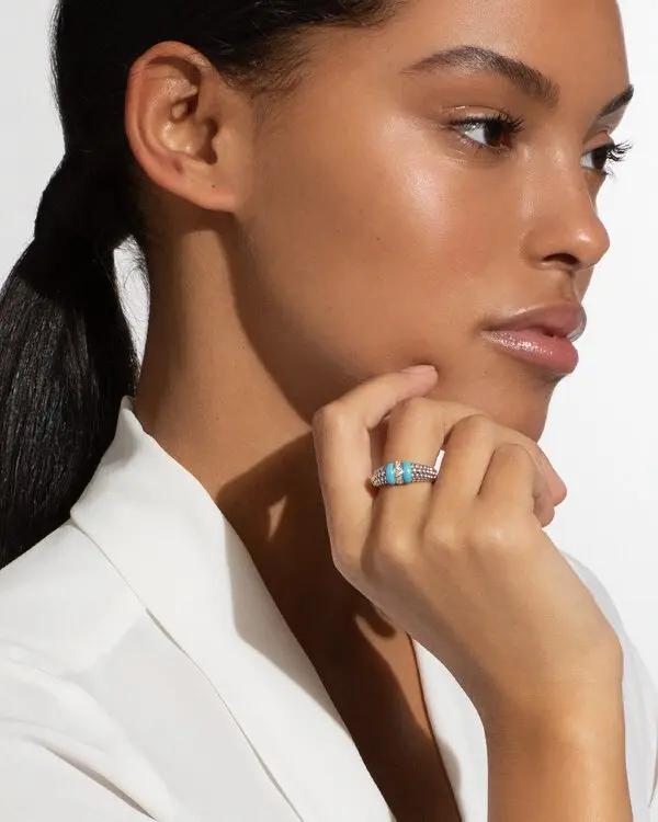 Lagos Sterling Silver Tapered Ring With Diamond And Caviar Detailing - Blue/silver