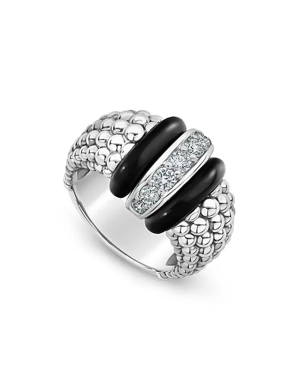 Lagos Sterling Black Caviar, Diamond And Ceramic Statement Ring - Silver