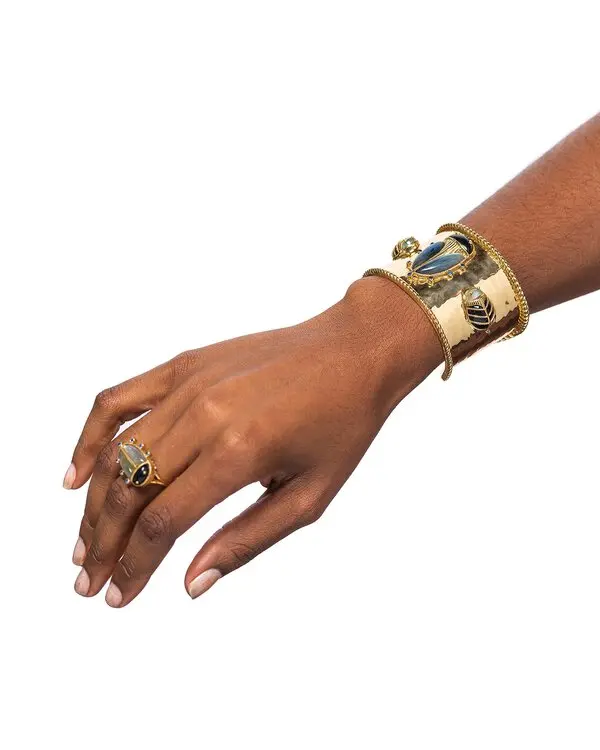 CAPUCINE DE WULF Scarab Ring In Gold With Blue Labradorite And Onyx - Blue Multi/gold