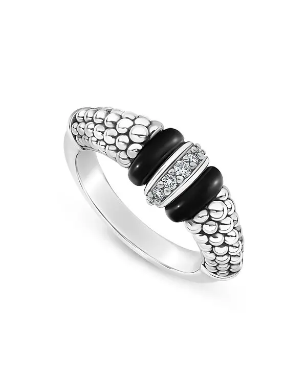 Lagos Diamond And Black Ceramic Statement Ring - Silver