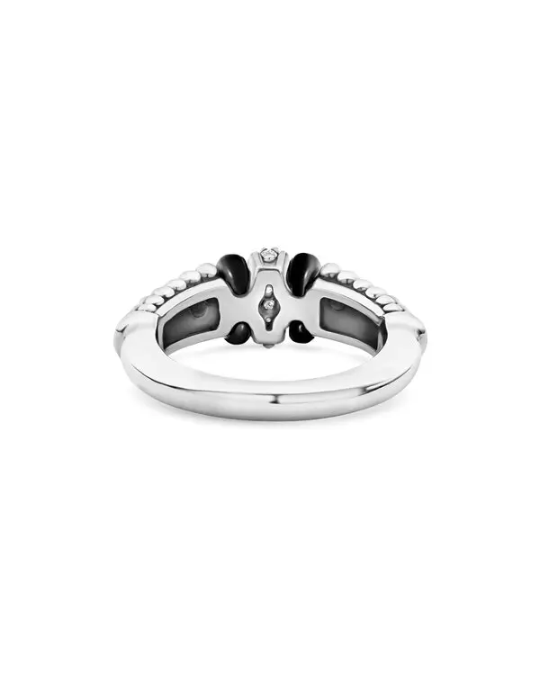 Lagos Diamond And Black Ceramic Statement Ring - Silver
