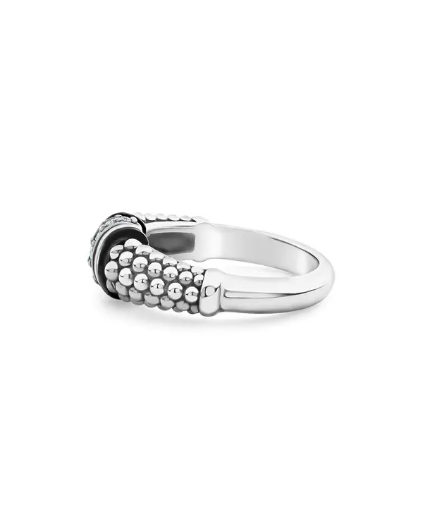 Lagos Diamond And Black Ceramic Statement Ring - Silver