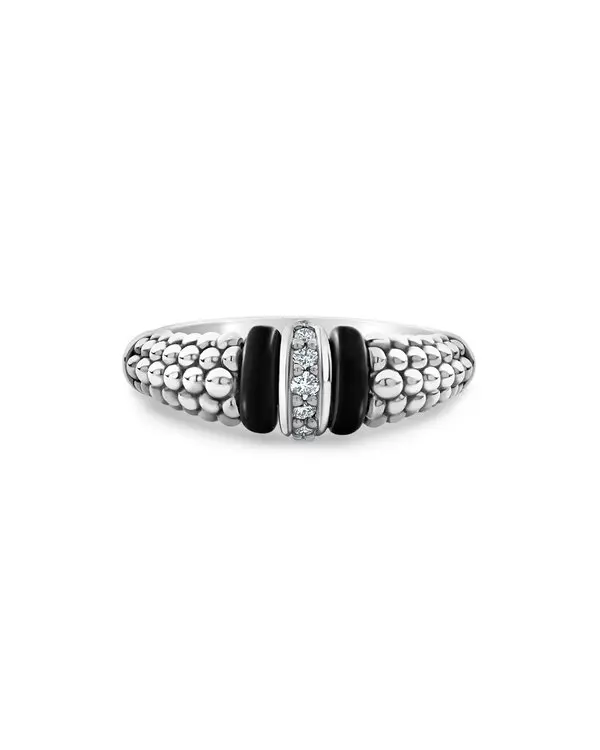 Lagos Diamond And Black Ceramic Statement Ring - Silver