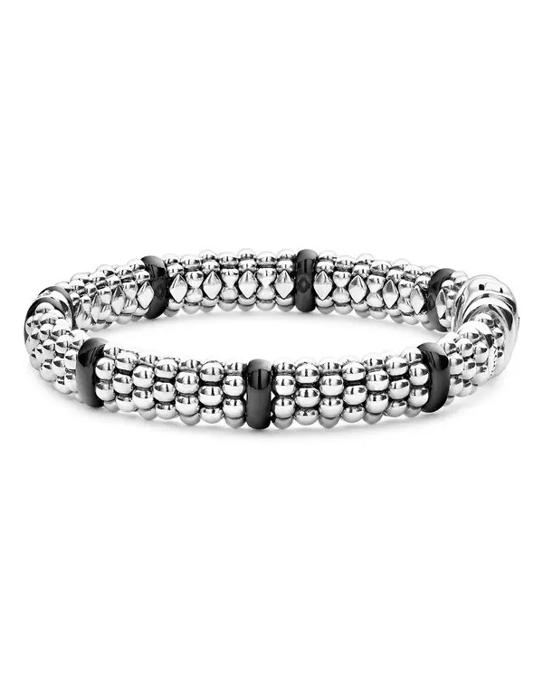 Lagos Sterling Silver, Ceramic And Diamond Link Bracelet - Black/silver