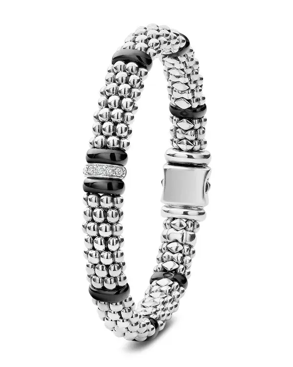Lagos Sterling Silver, Ceramic And Diamond Link Bracelet - Black/silver
