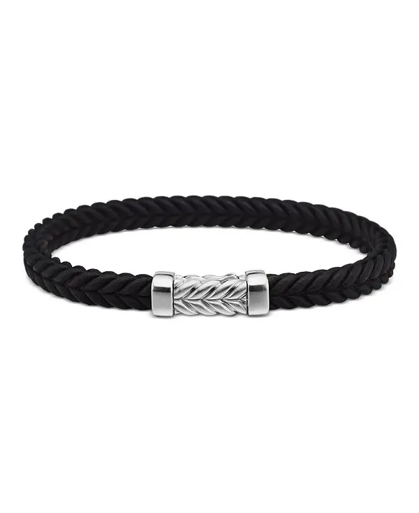 David Yurman Chevron Black Rubber Bracelet With Sterling Silver, 6mm - Black/silver
