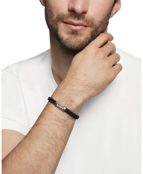 David Yurman Chevron Black Rubber Bracelet With Sterling Silver, 6mm - Black/silver