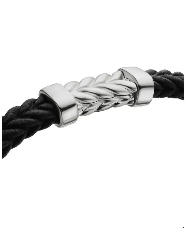 David Yurman Chevron Black Rubber Bracelet With Sterling Silver, 6mm - Black/silver